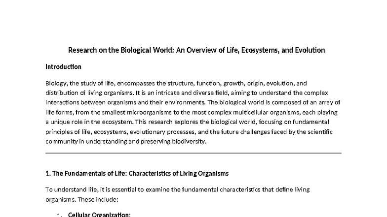 Biology 101: Overview of Life, Ecosystems, and Evolution Research - Studocu