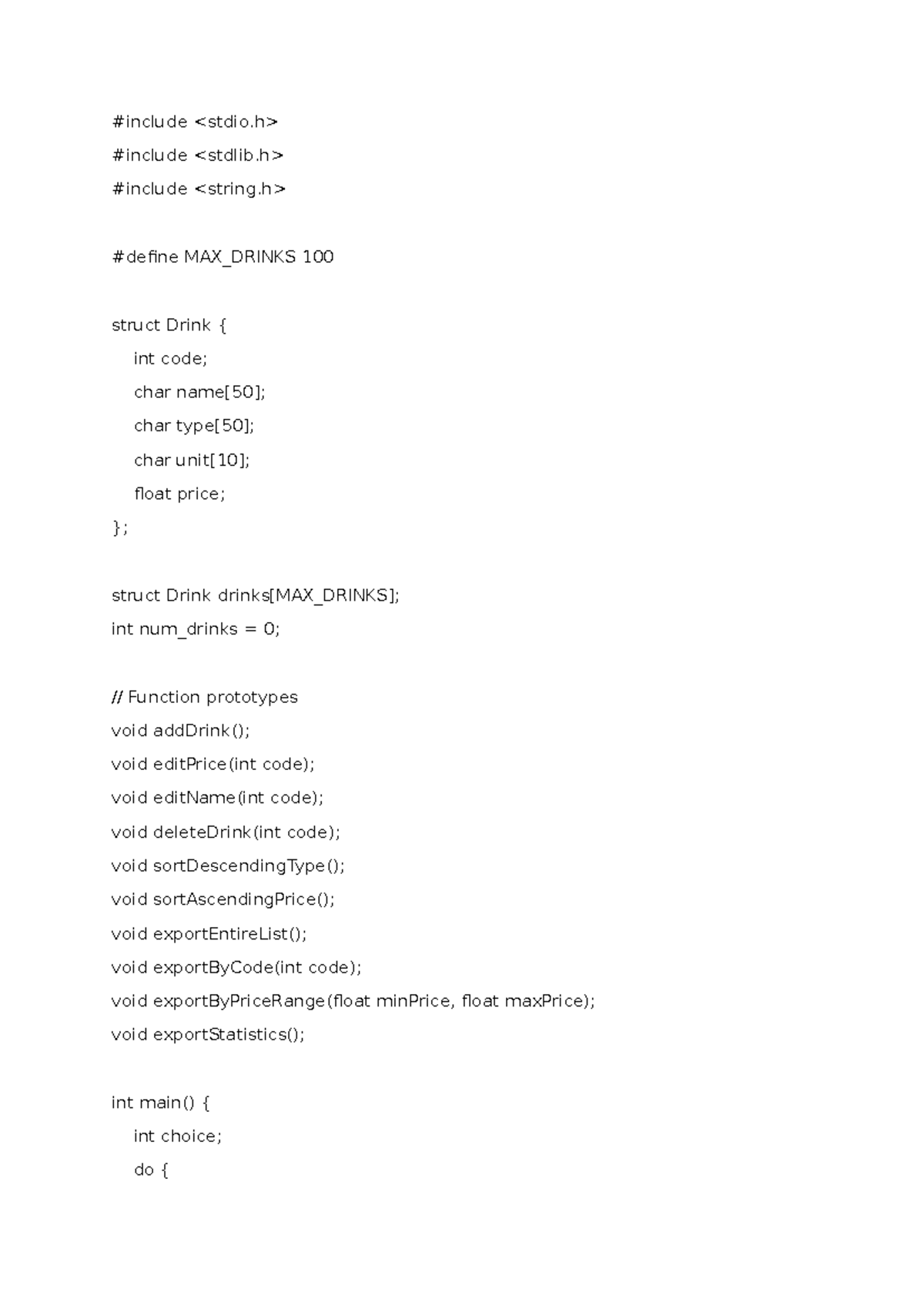 Drink Management System - Project PRF192 Code Overview - Studocu