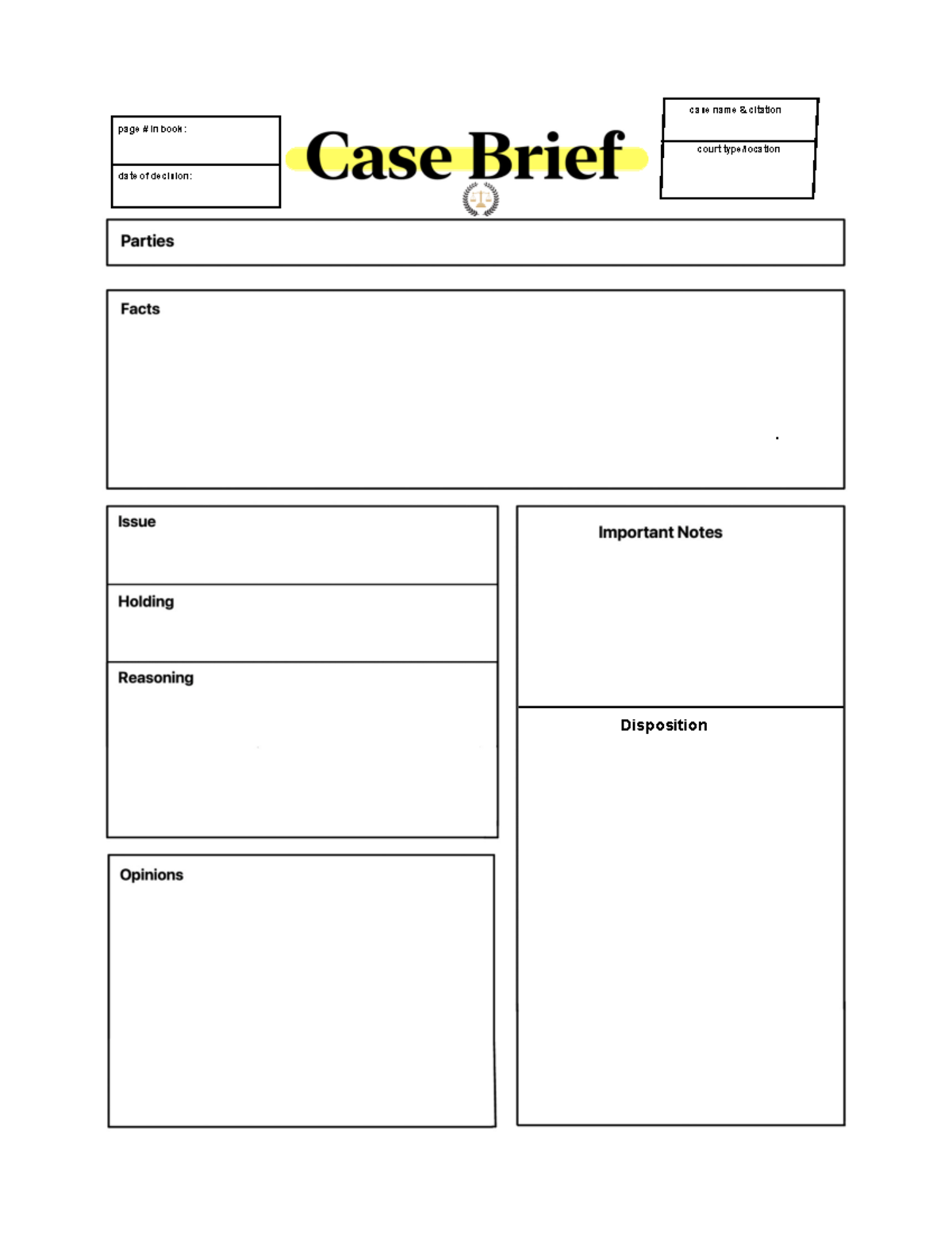 Case brief template - civ1 - Procedural History When Where Any previous ...