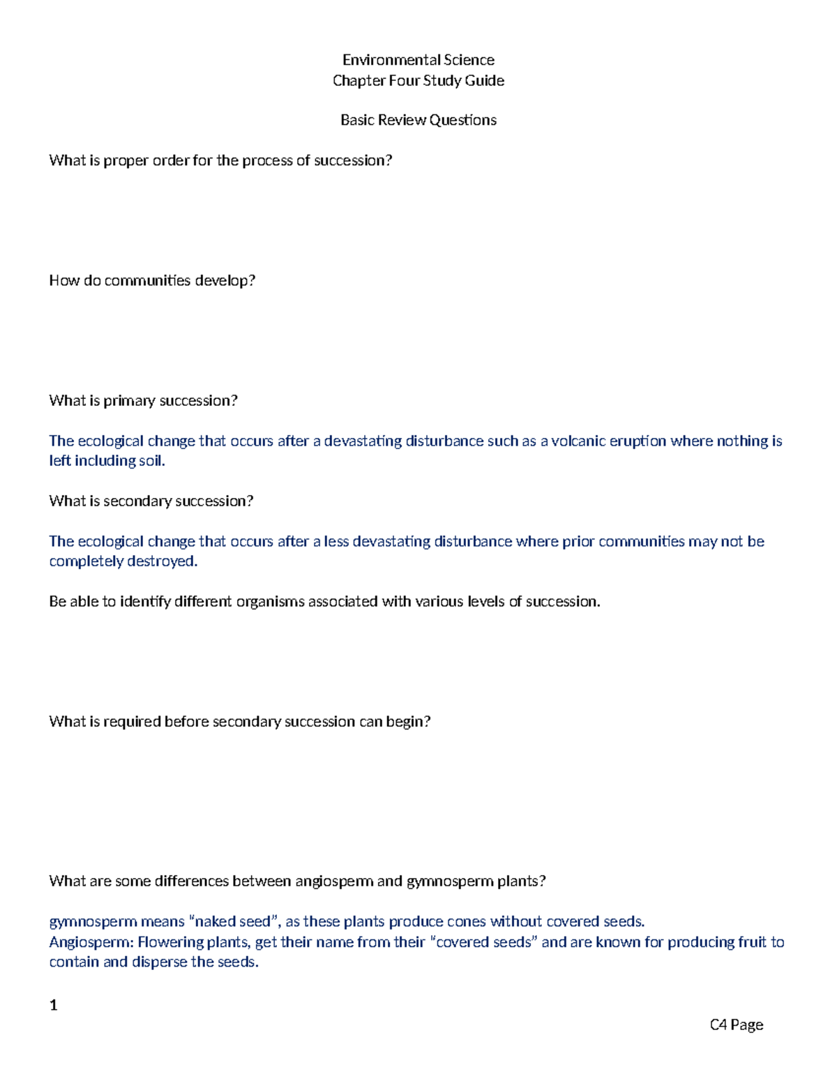 Environmental Science C4 Study Guide: Biomes & Succession Concepts ...