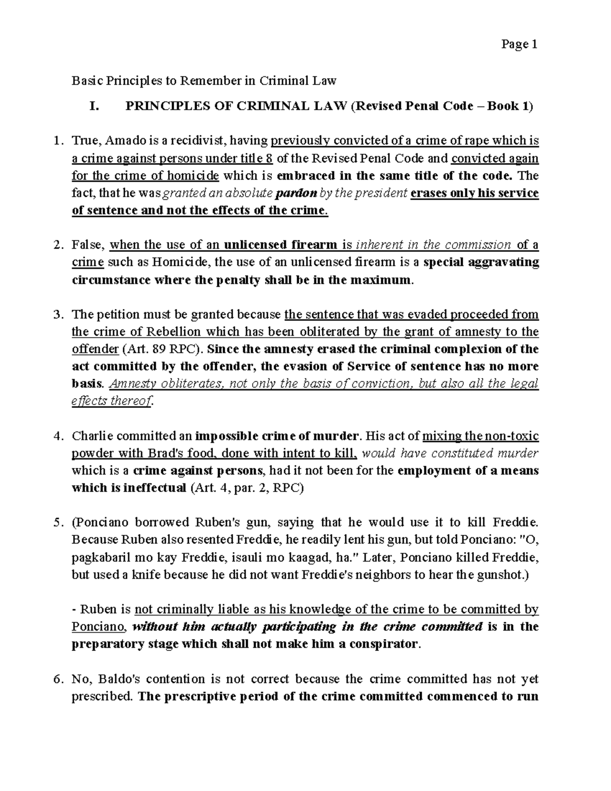 CRIMINAL LAW 101: Key Principles and Analysis (Final Exam Notes) - Studocu