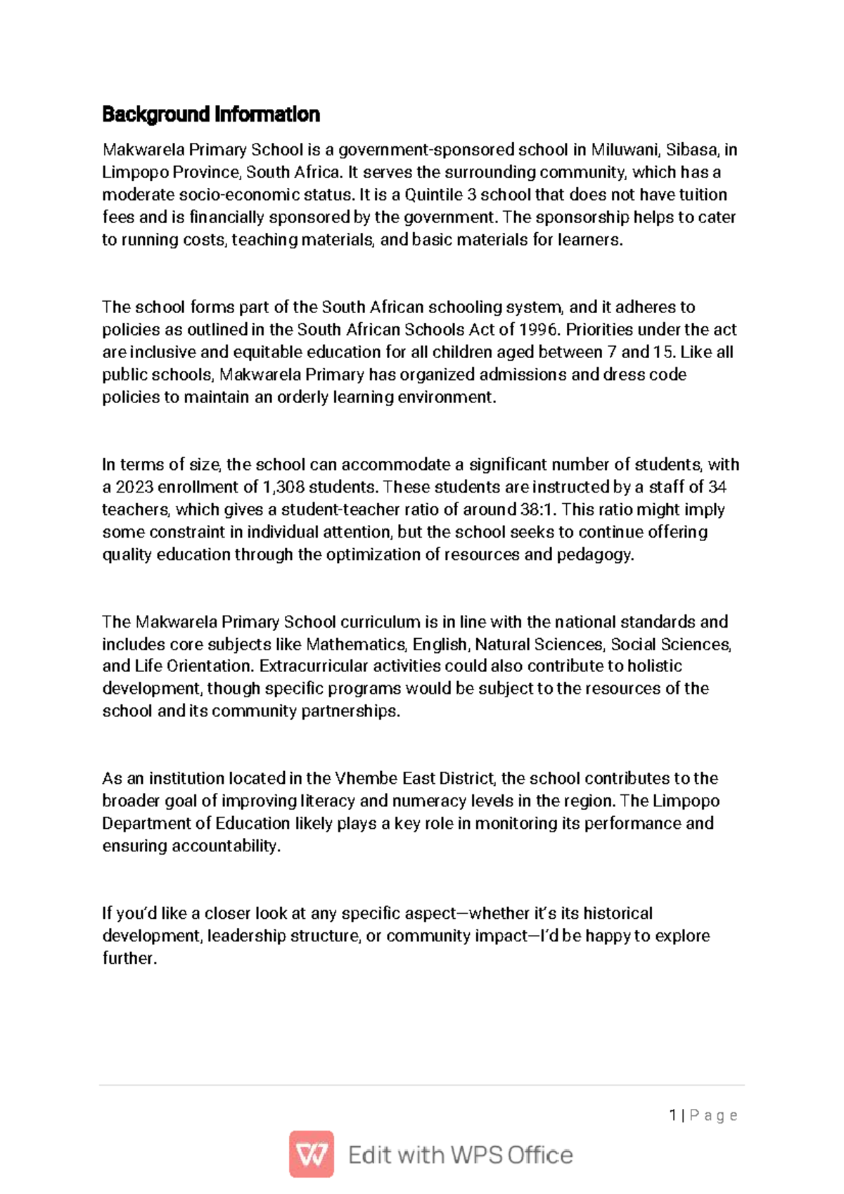 Geography Report: Challenges and Solutions at Makwarela Primary School ...