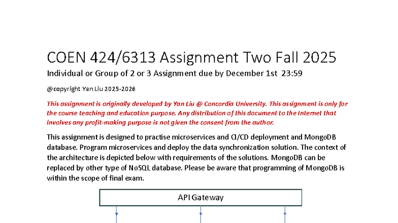 COEN 424 Fall 2025 - Assignment Two: Microservices & MongoDB Solutions - Studocu