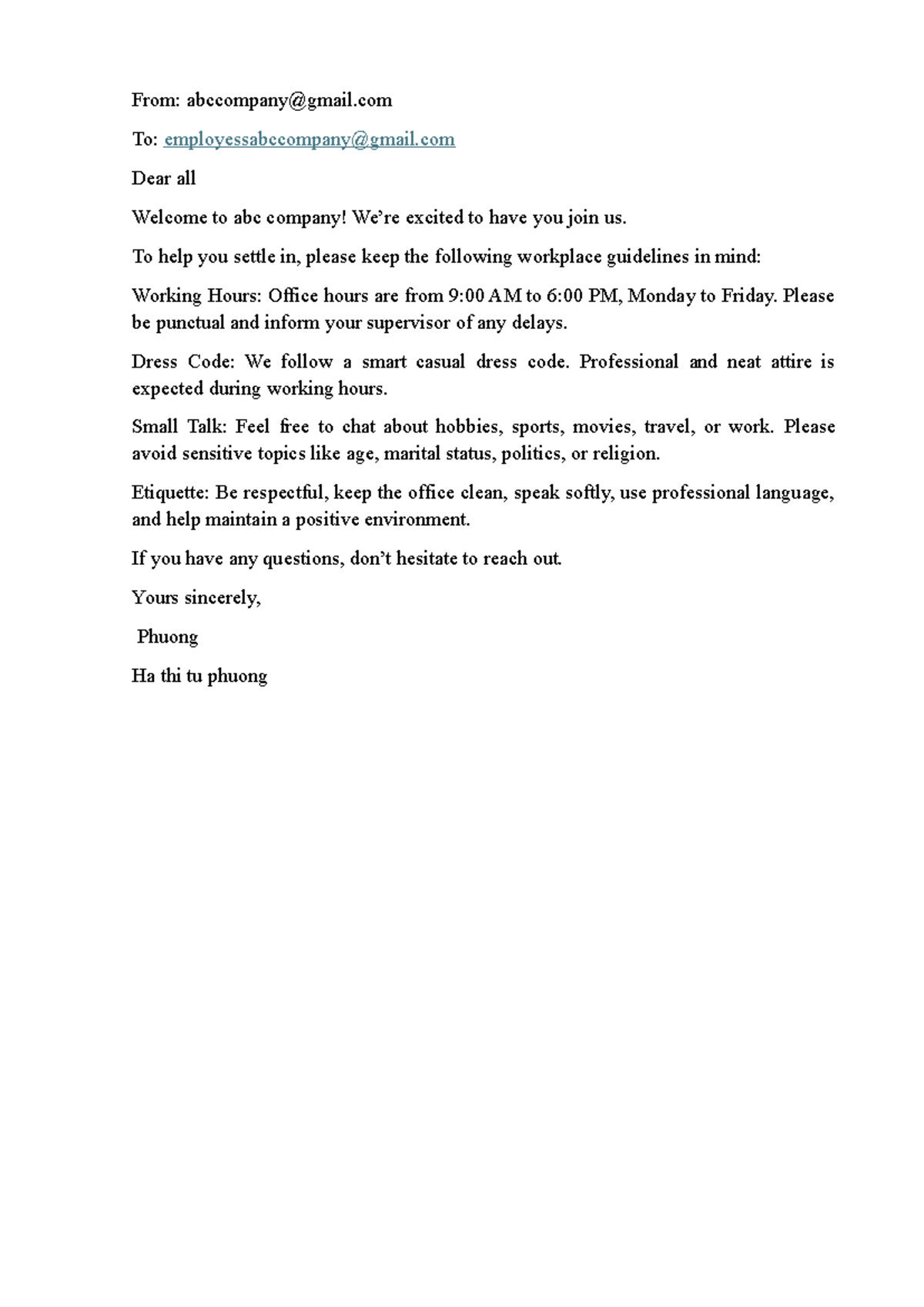 Unit 1 - Workplace Guidelines for New Employees - Studocu