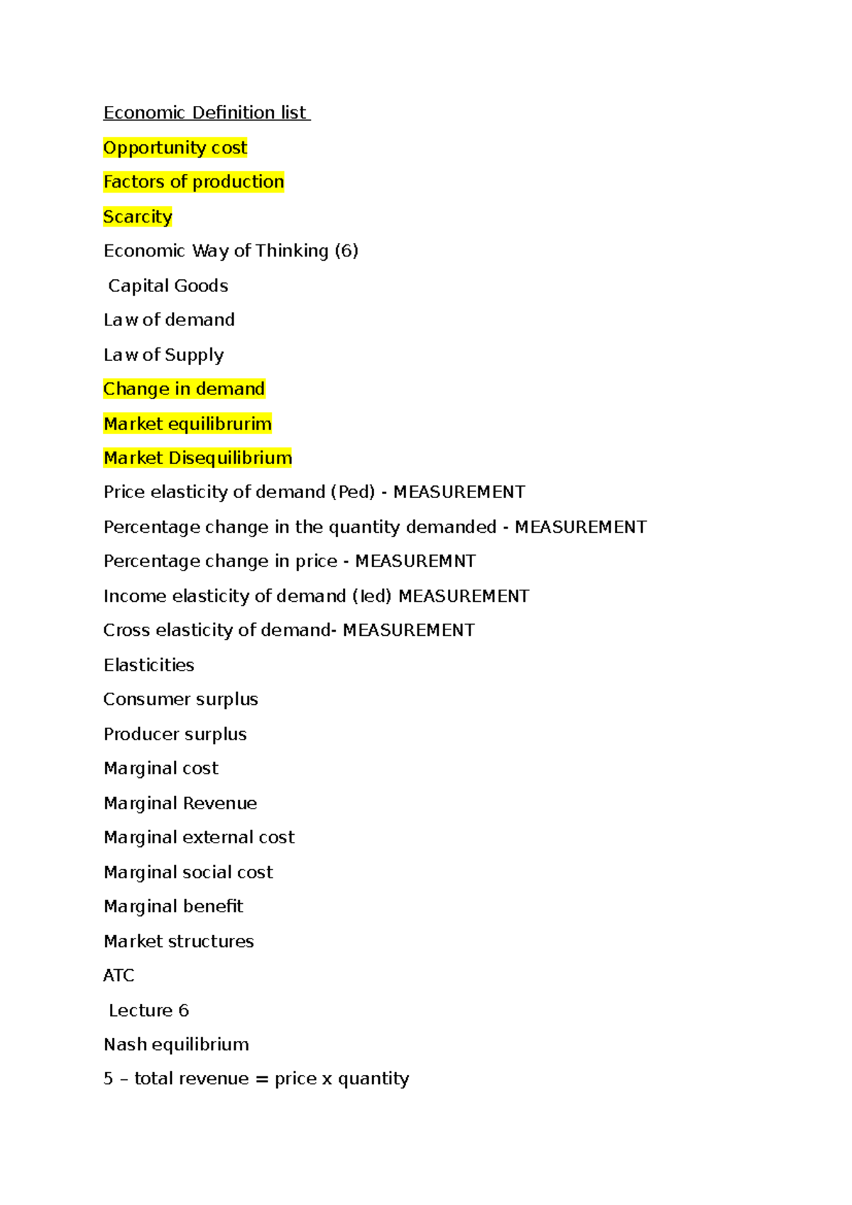 Economic Definitions & Concepts Overview (ECO 101) Lecture 6 - Studocu