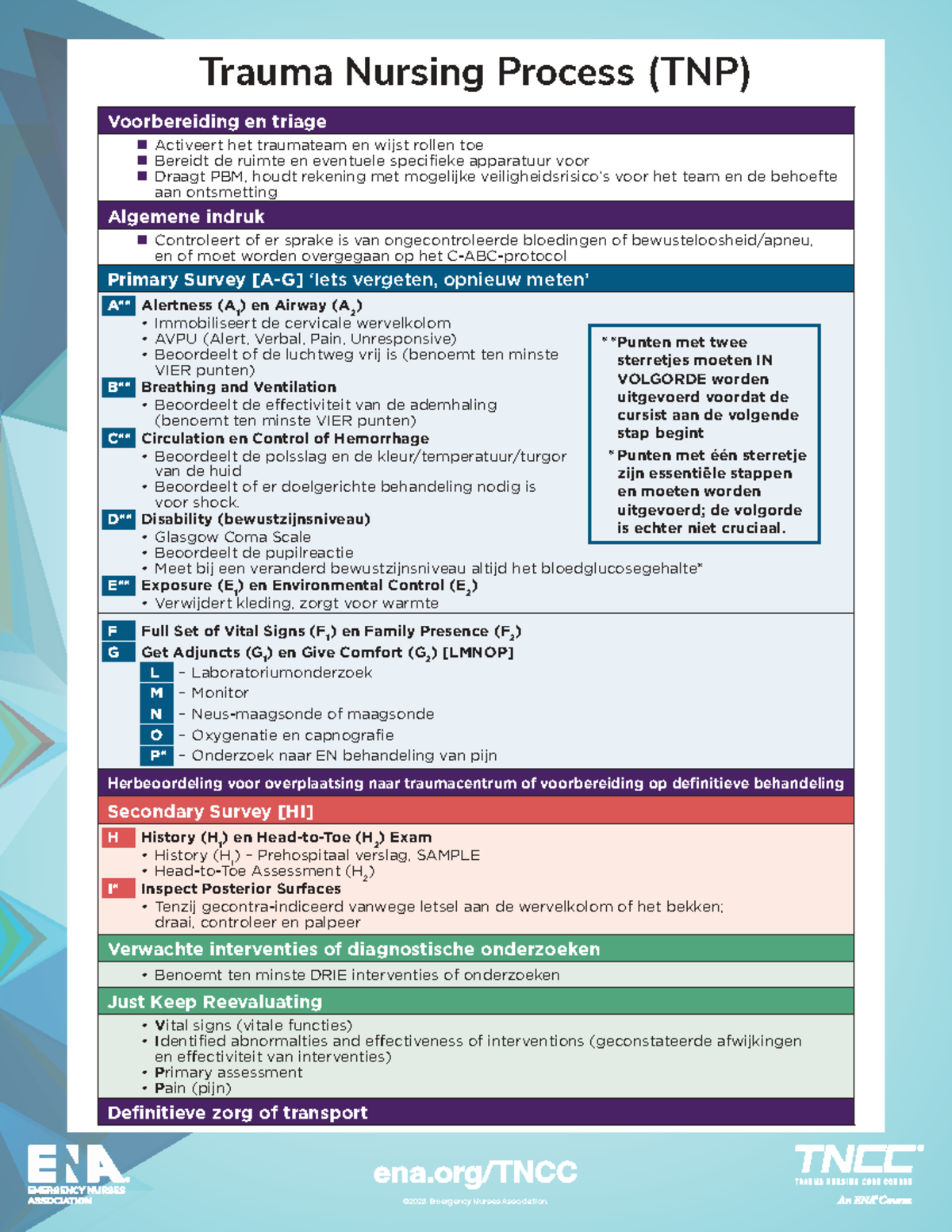 TNP: Trauma Nursing Process One Page Reference Guide - Studeersnel