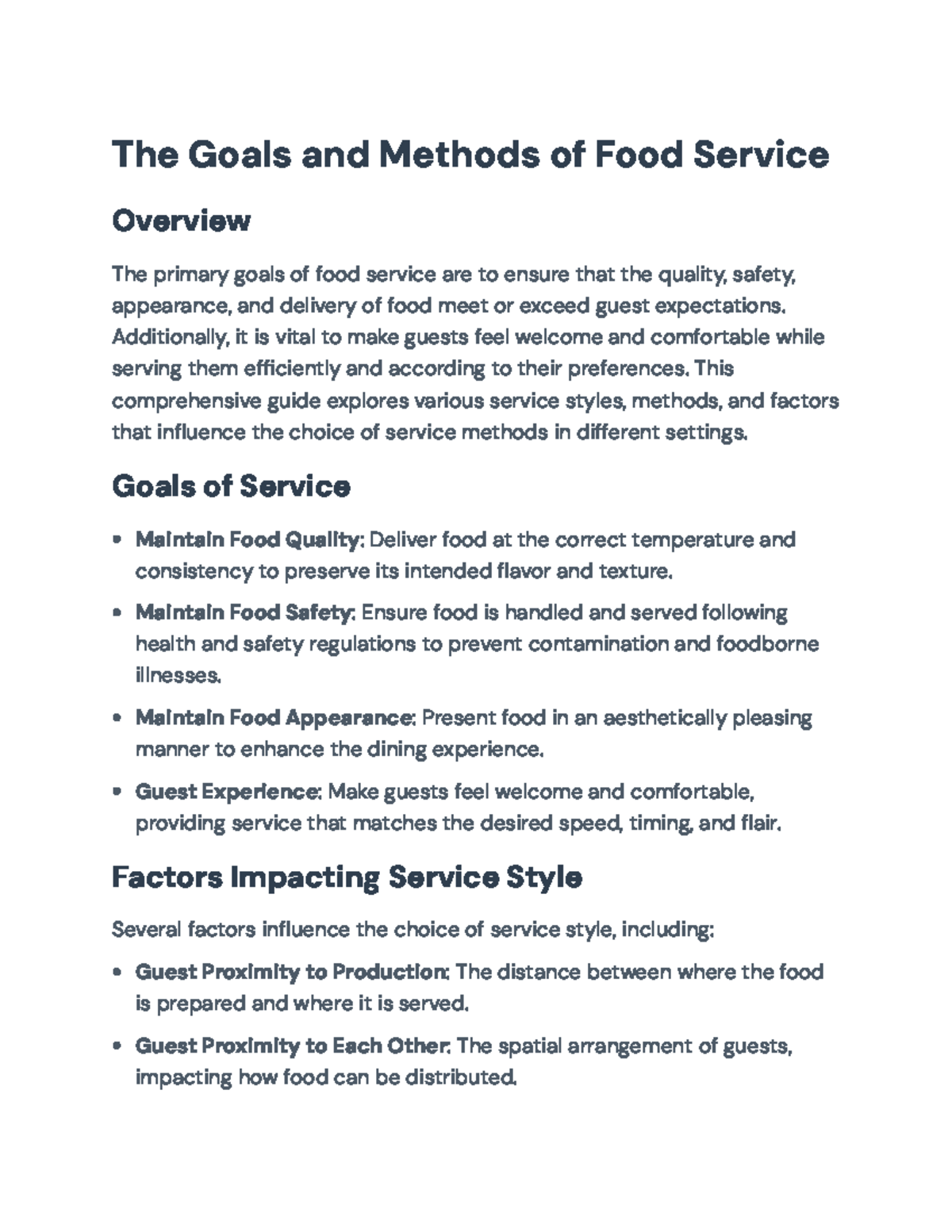 Food Service Goals and Methods: Ensuring Quality and Guest Satisfaction ...