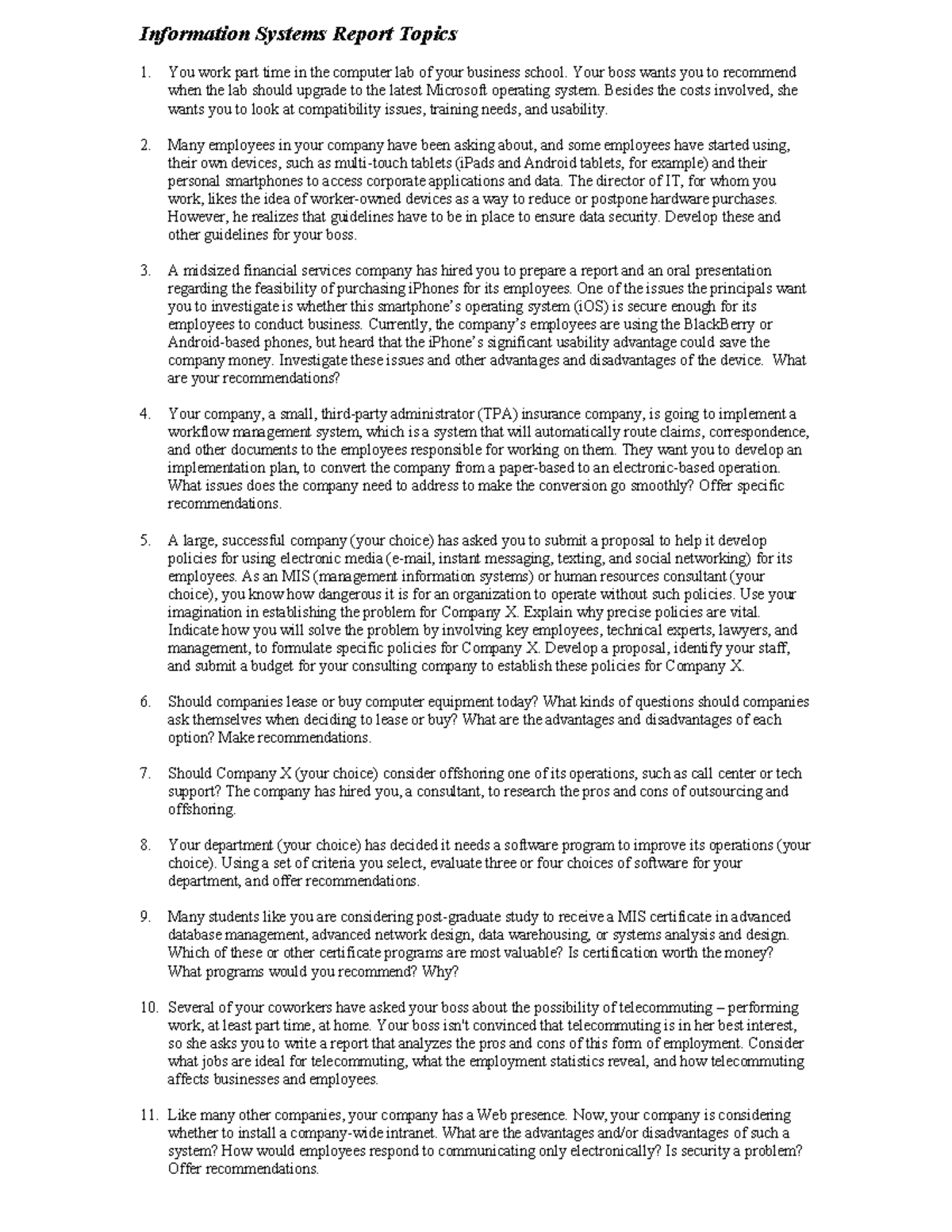 Information Systems Report Topics: Recommendations & Guidelines - Studocu