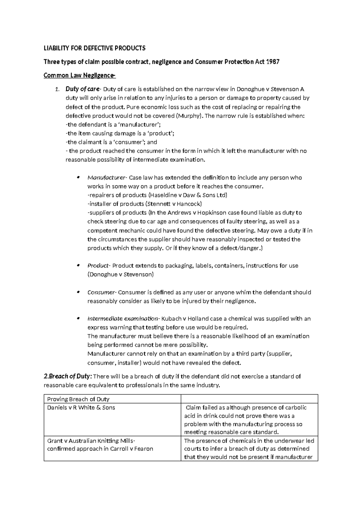 Liability for Defective Products - LIABILITY FOR DEFECTIVE PRODUCTS ...