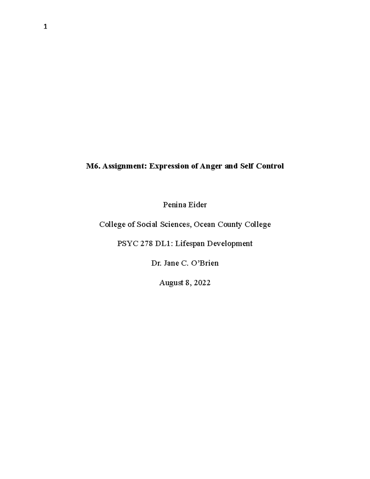 M6 Assignment Expression of anger and self control - M6. Assignment ...