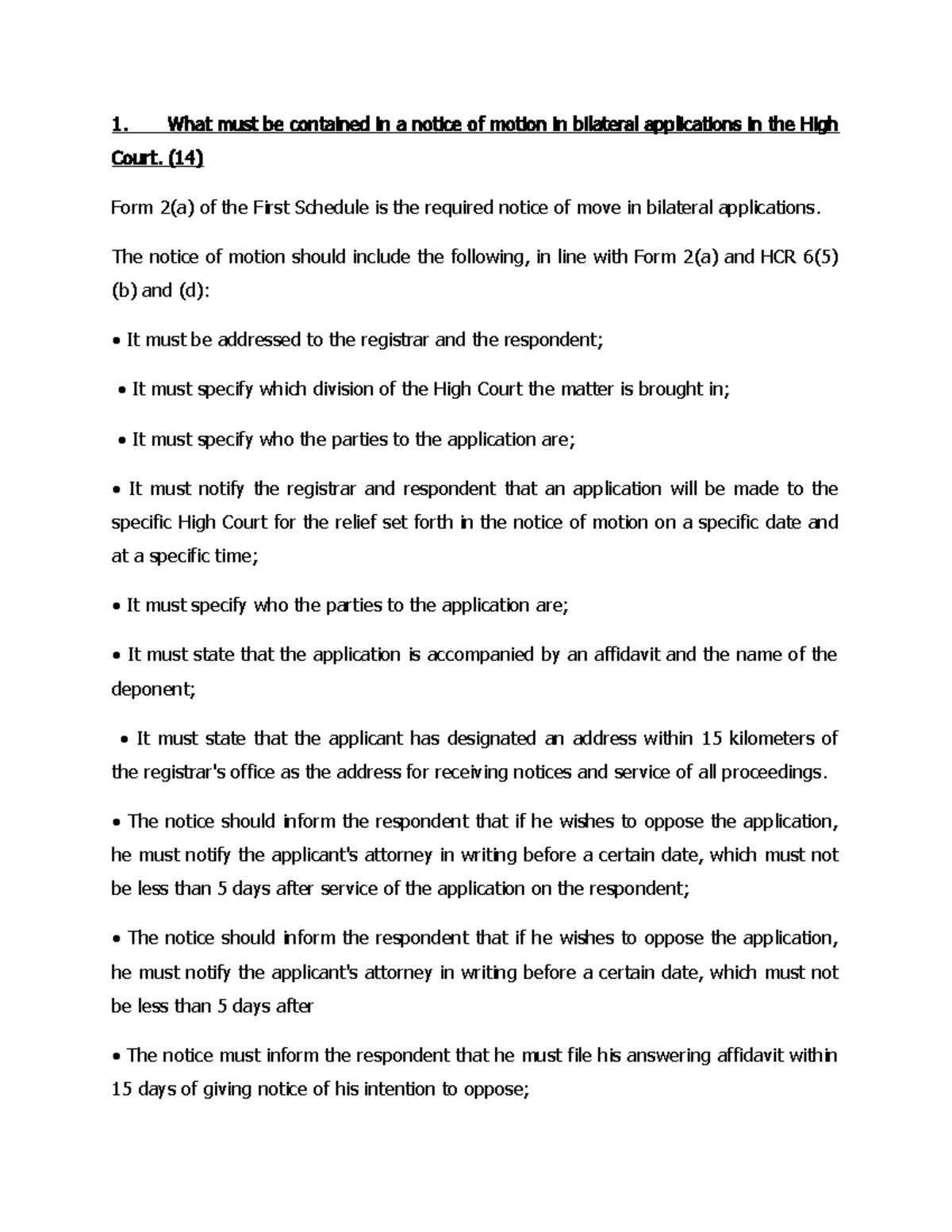 Form 2 - High Court Notice of Motion Guidelines and Affidavit Details ...