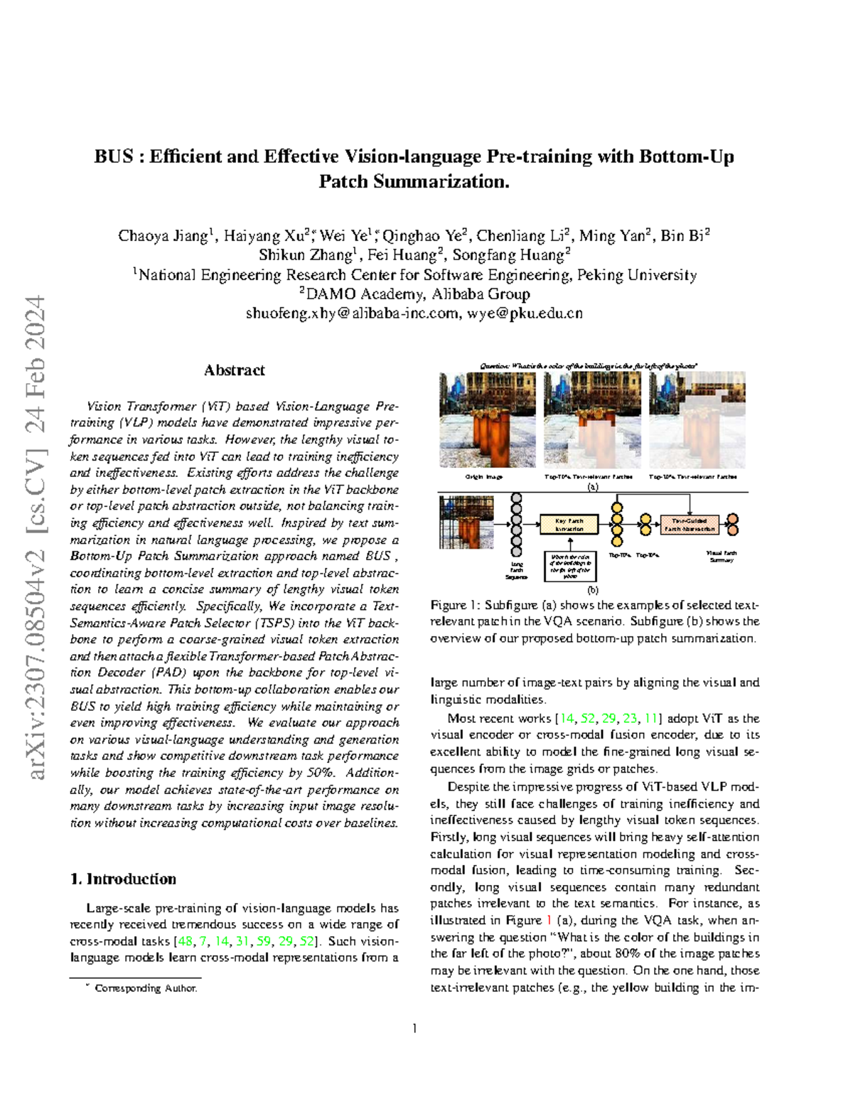 BUS: Efficient Vision-Language Pre-training with Patch Summarization ...