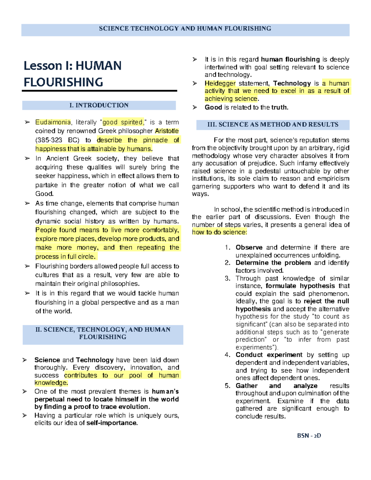 STS- Trans ( Human Flourishing) - BSN - 2D III. SCIENCE AS METHOD AND ...