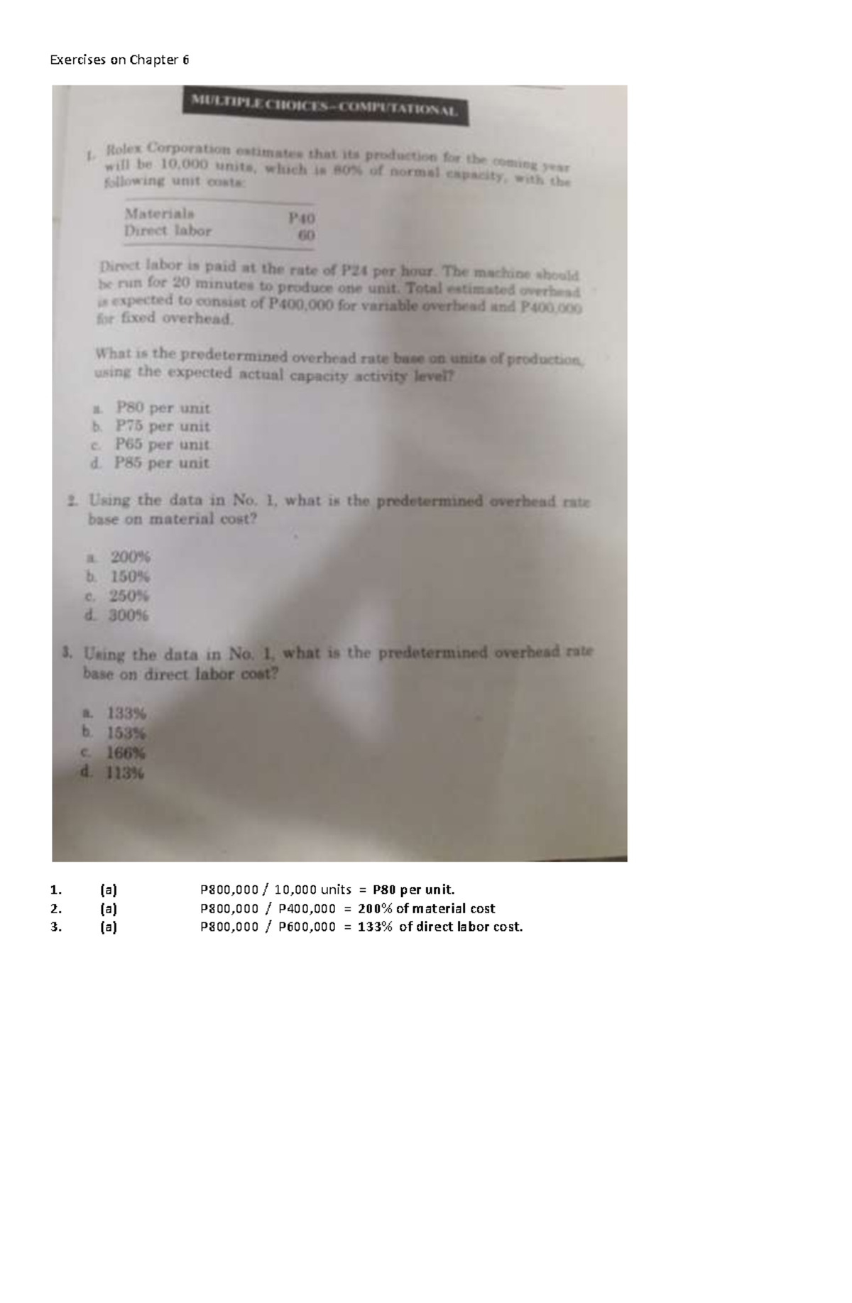 Exercises on Chapter 6 - For accountancy students! - Exercises on ...