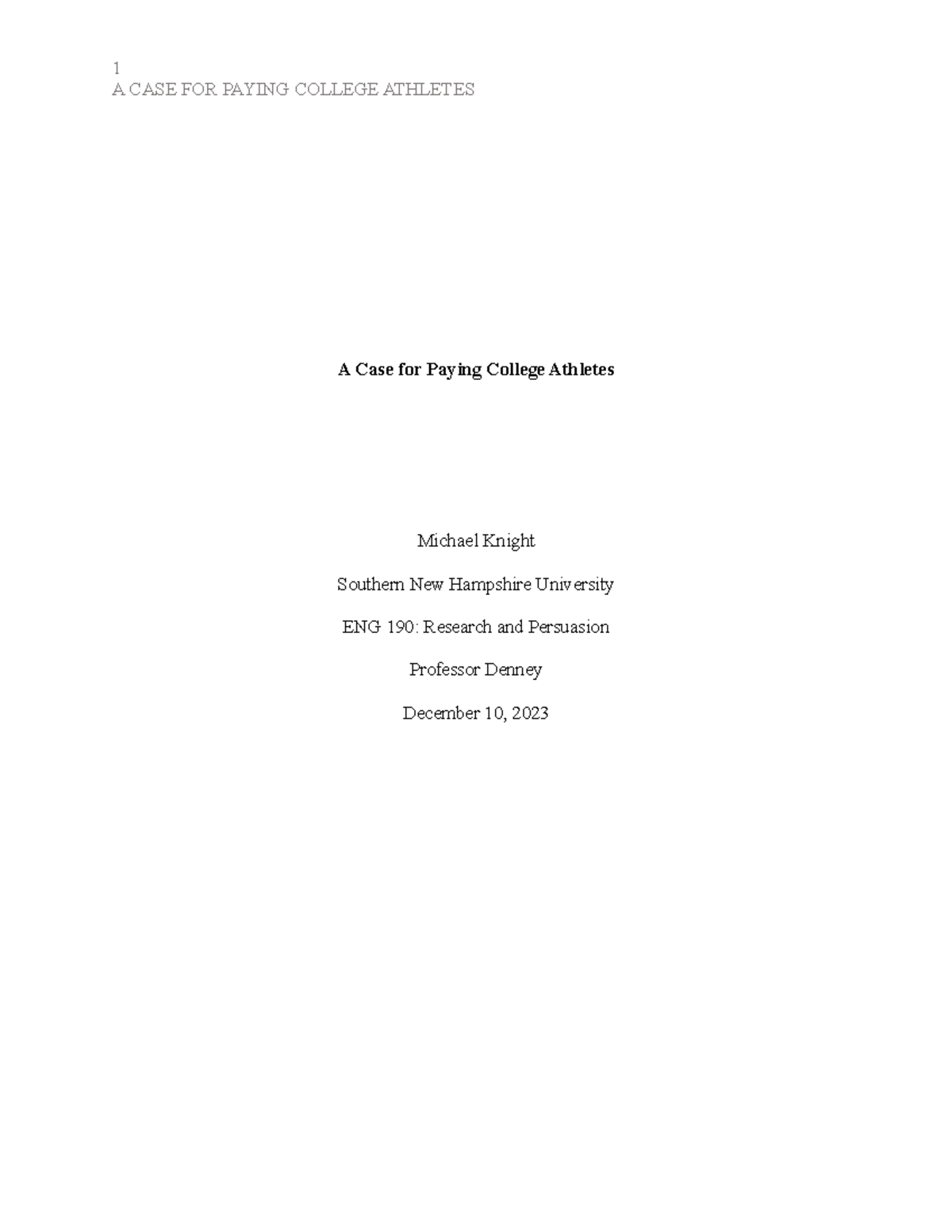 ENG190 Final Exam Notes: The Case for Paying College Athletes - Studocu