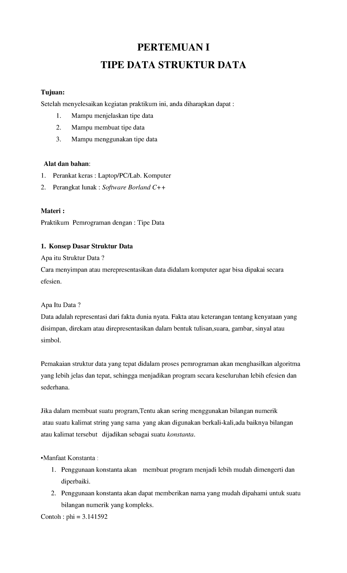 Modul Struktur Data Tipe Data Struktur Data Pertemuan I Tipe Data Struktur Data Tujuan 7345