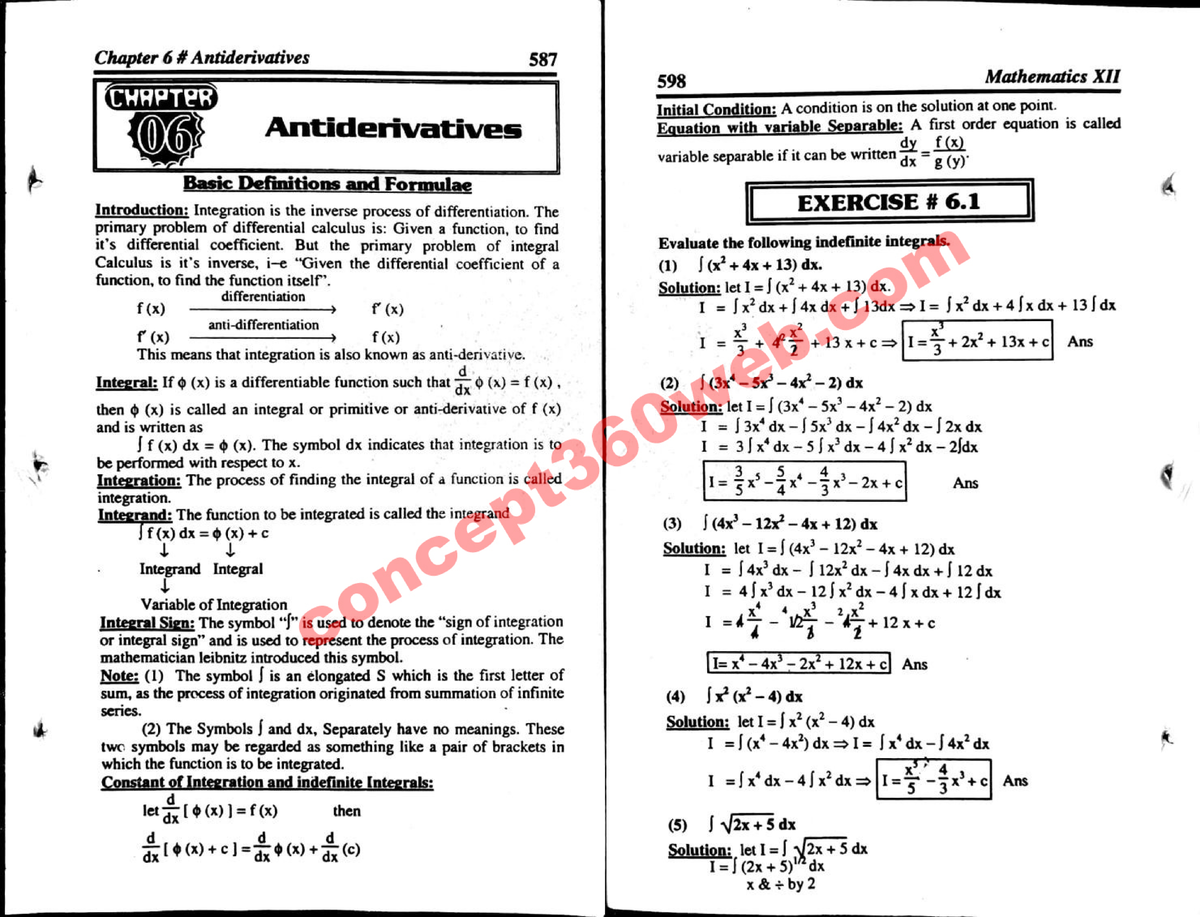 Mathematics XII Chapter 6: Antiderivatives and Integration Techniques ...