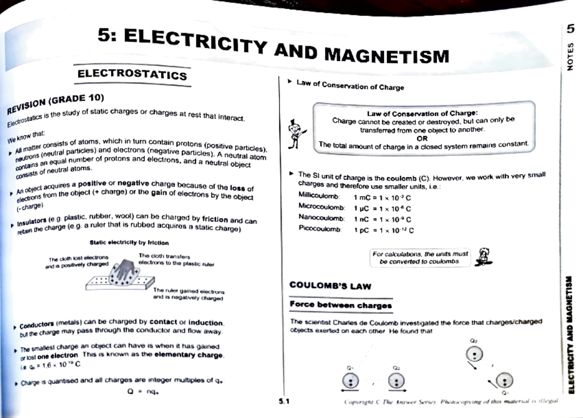 Electricity and Magnetism: Grade 10 Electrostatics Study Notes - Studocu