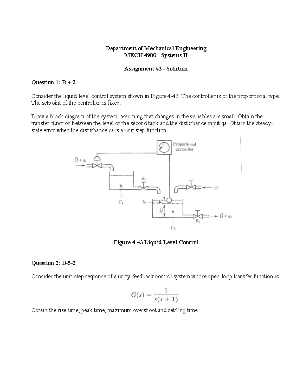 Assignment 3 Solution - Department of Mechanical Engineering MECH 4900 ...