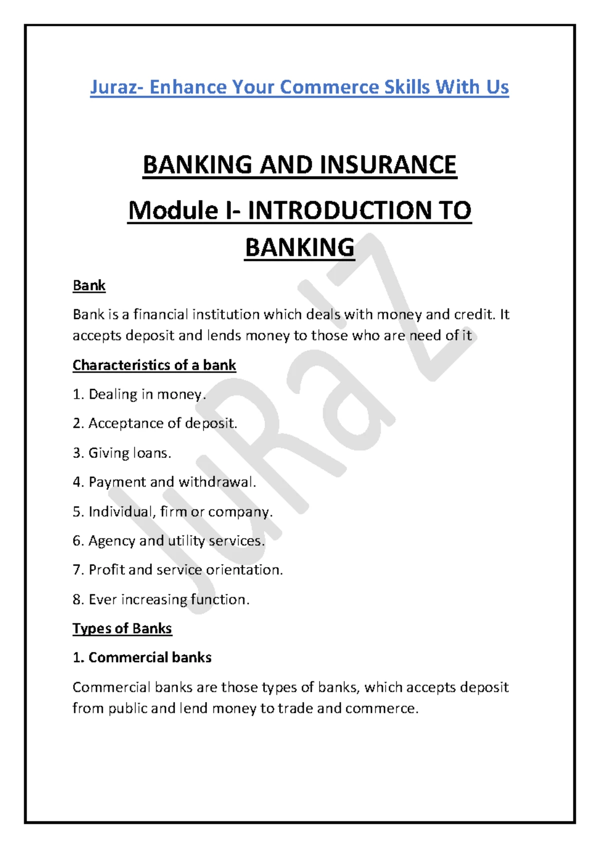 Banking and Insurance-Short Notes-by Juraz - B.COM - Studocu