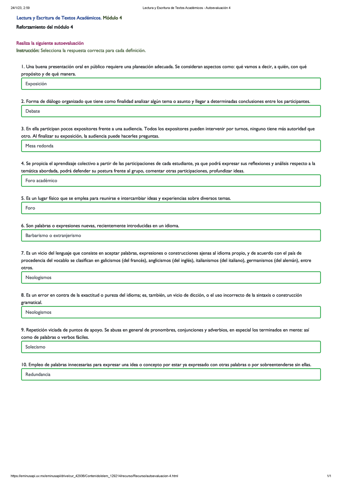 Autoevaluación 4 de Lectura y Escritura de Textos Académicos - Studocu