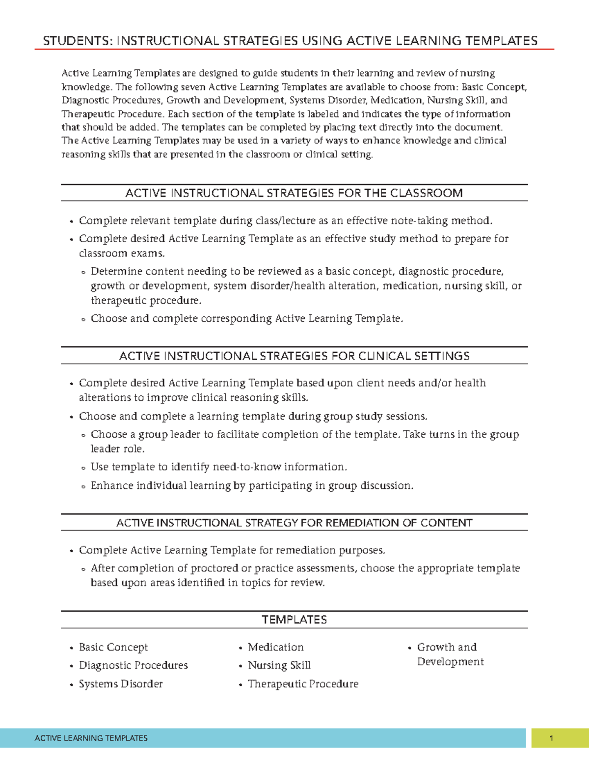 Active Learning Templates for Nursing: Student Instructions Guide - Studocu