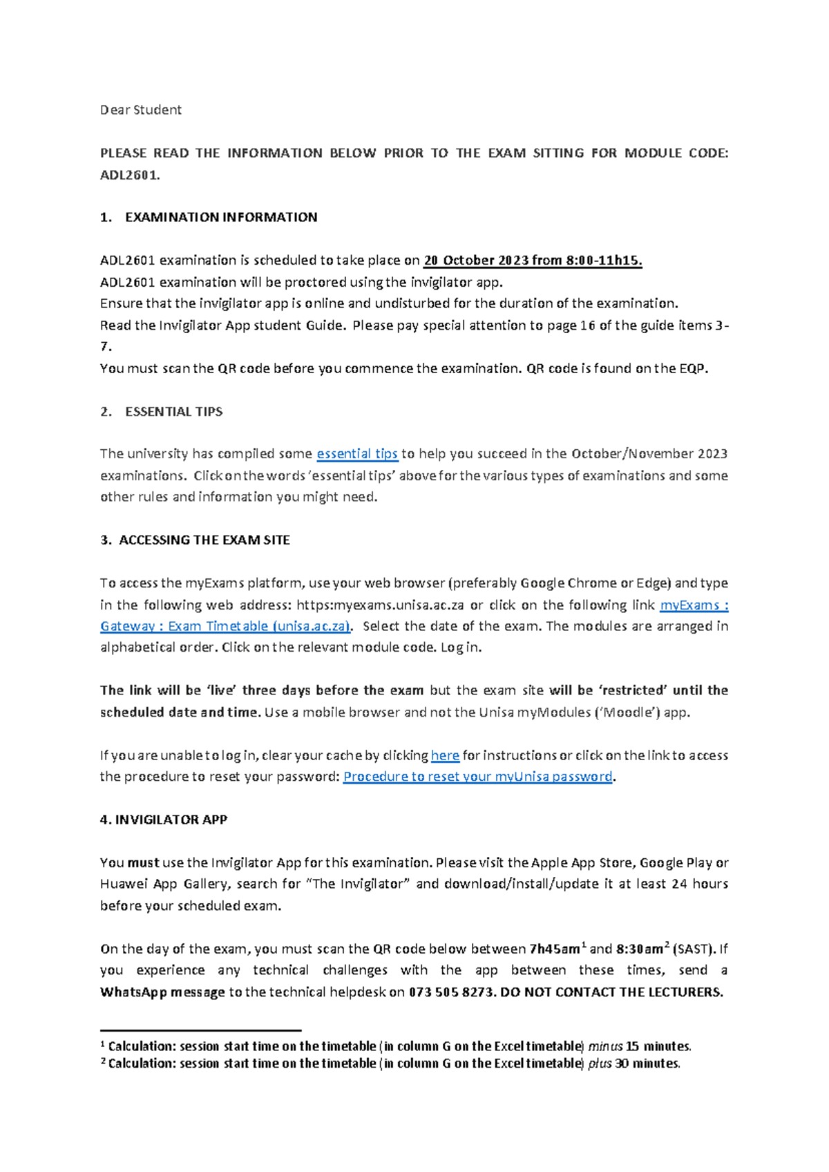 ADL2601 FINAL EXAM Proctoring Instructions and Essential Tips - Studocu