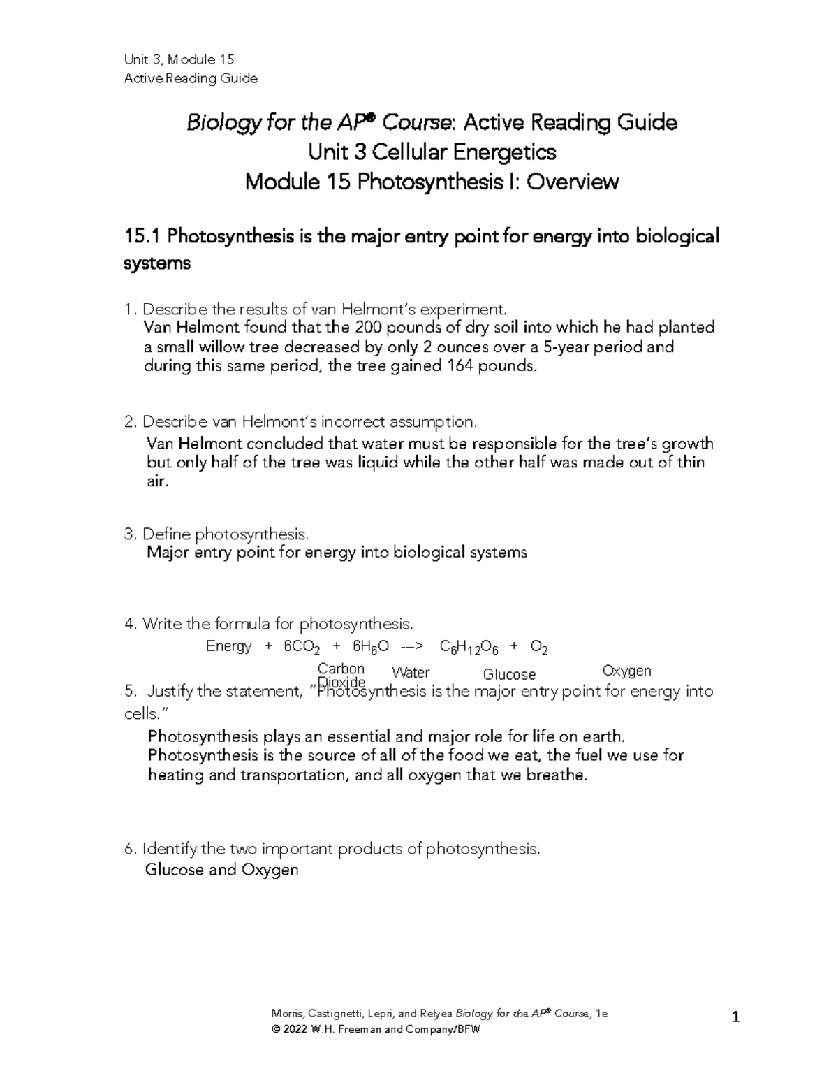 Unit 3 Module 15 ARG - Active Reading Guide 1 Biology for the AP ...