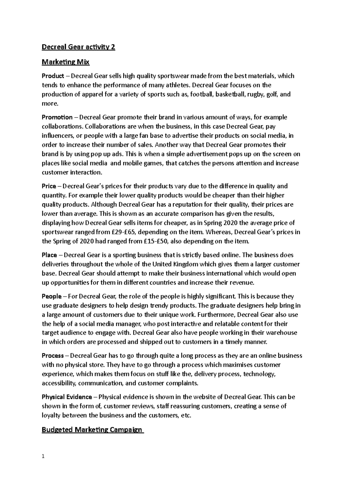 7Ps Marketing Mix Strategy for Decreal Gear - Business Analysis - Studocu