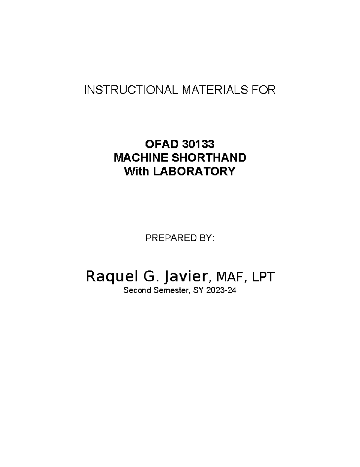 Lesson 1: Introduction to Machine Shorthand - OFAD 30133 - Studocu