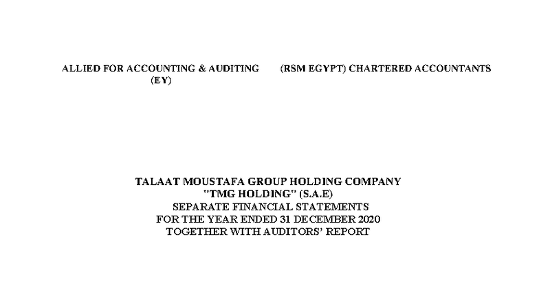 TMG Holding (S.A.E) 2020 Separate Financial Statements Analysis - Studocu