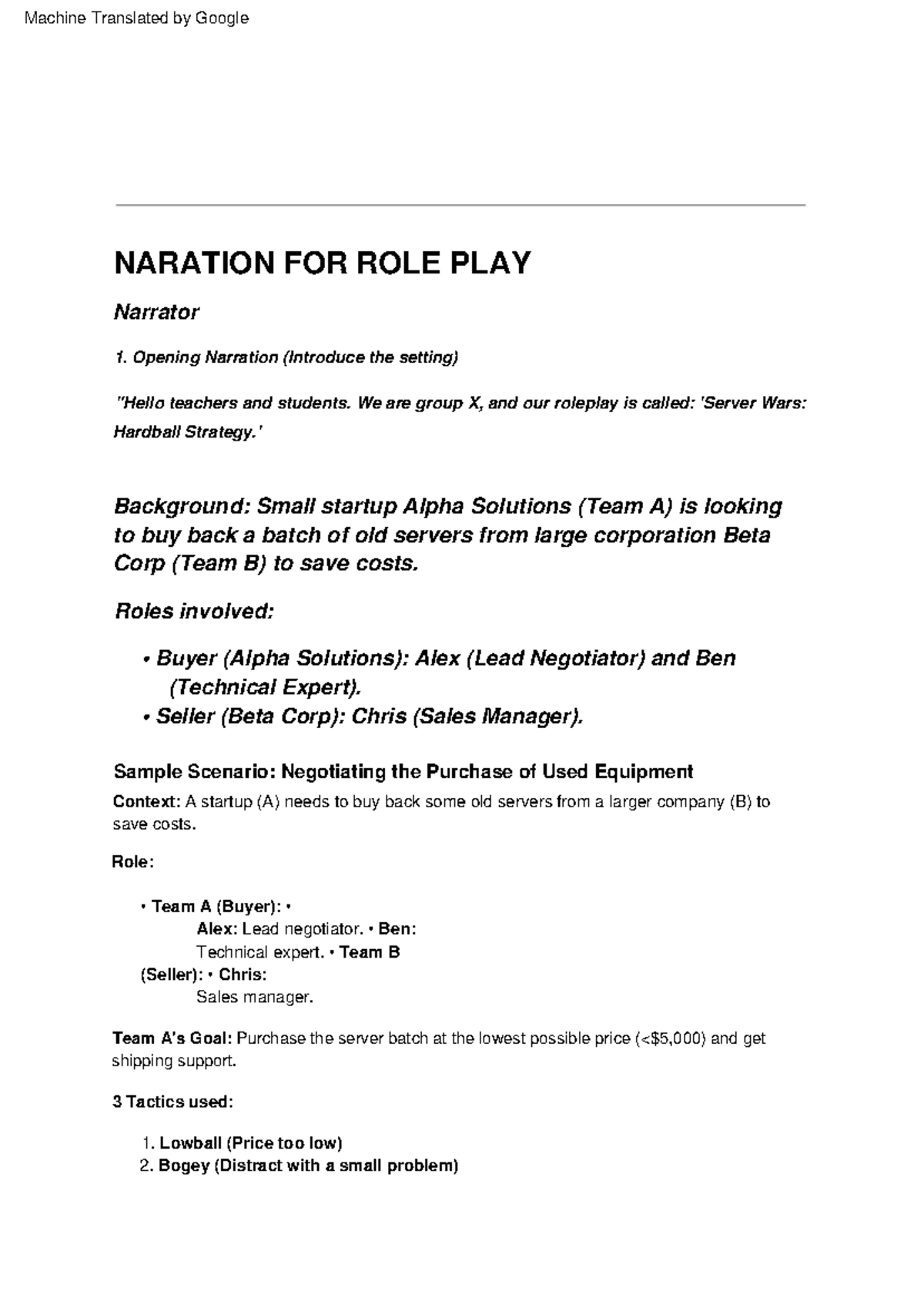 Negotiation Role Play: Alpha Solutions vs. Beta Corp (Team A vs. Team B ...
