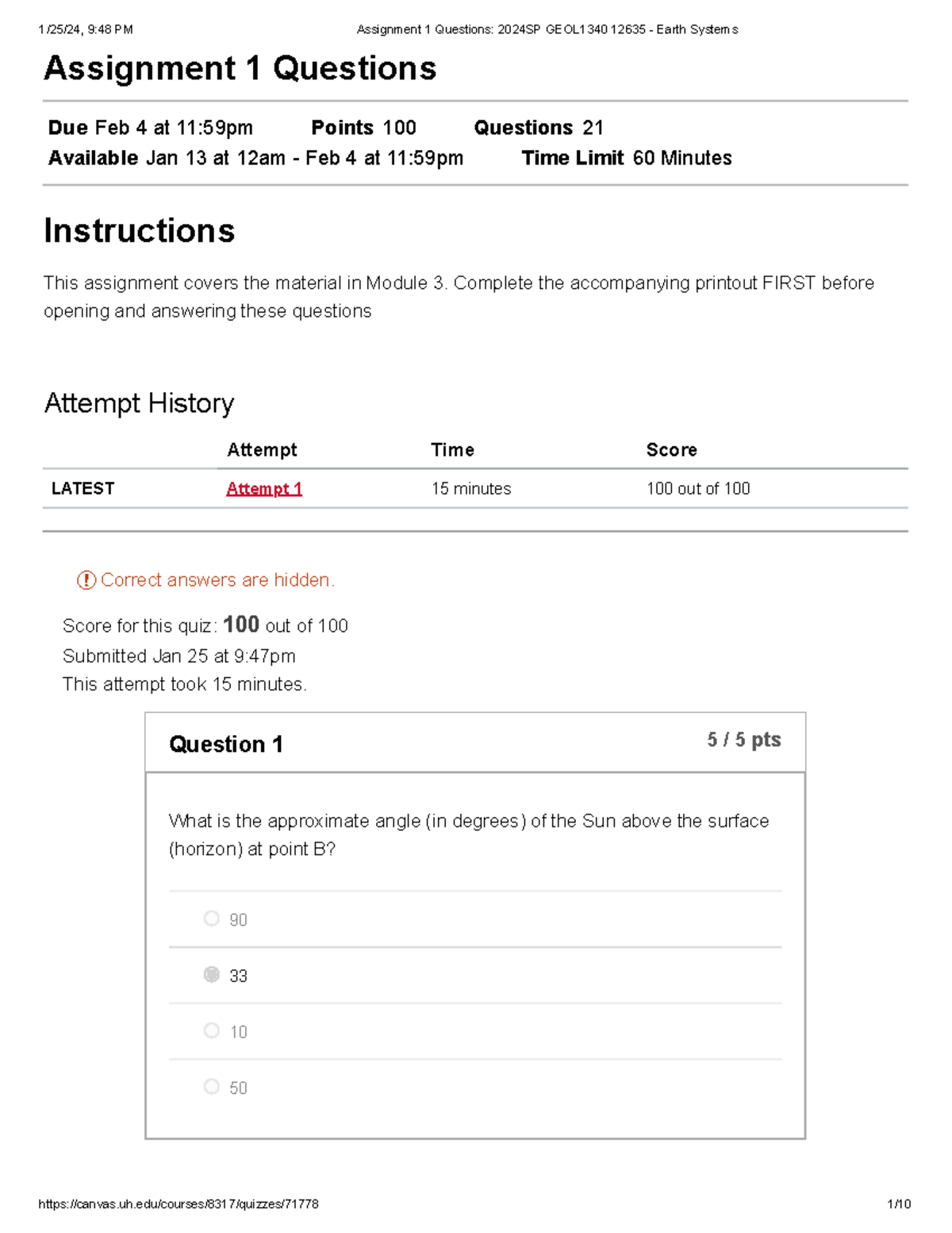 Assignment 1 Questions & Study Guide 2024SP GEOL1340 12635 - Earth Systems - Studocu