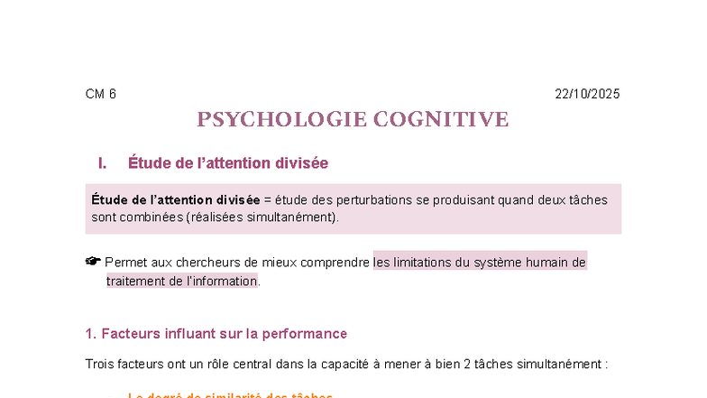 Étude des Facteurs Influant sur la Capacité à Mener Deux Tâches ...