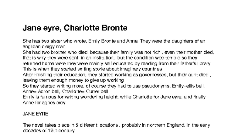 Jane Eyre: Analysis of Characters, Themes, and Brontë's Influence - Studocu