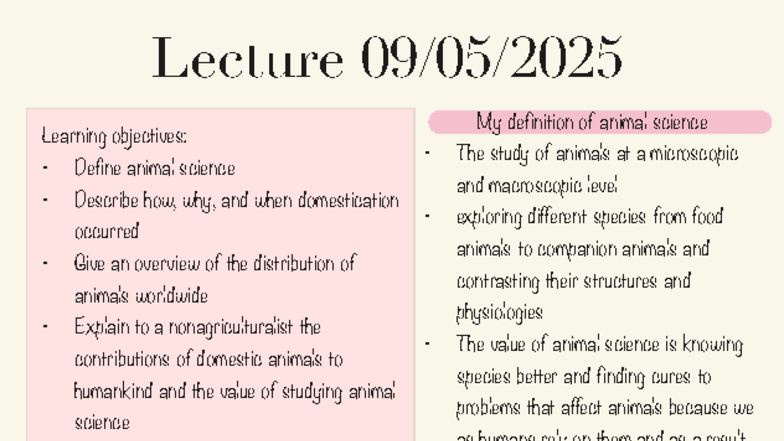 AN SCI 101 Lec 1 - Learning Objectives and Overview of Animal Science ...
