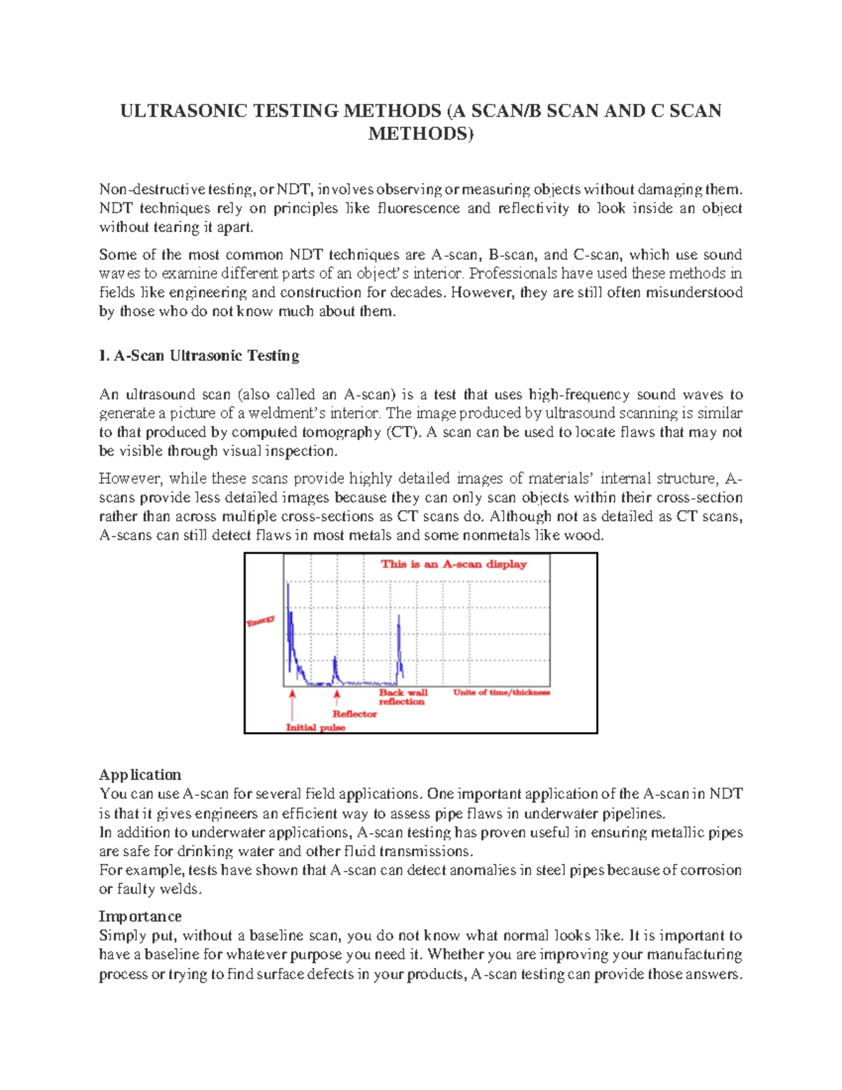 Ultrasonic NDT: A-Scan, B-Scan & C-Scan Methods Explained - Studocu
