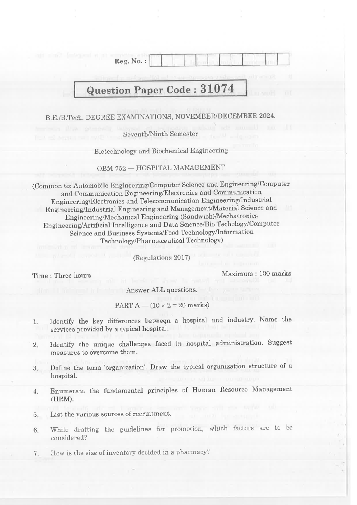 OBM 752 Hospital Management Exam Paper - Degree Exams 2024 - Studocu