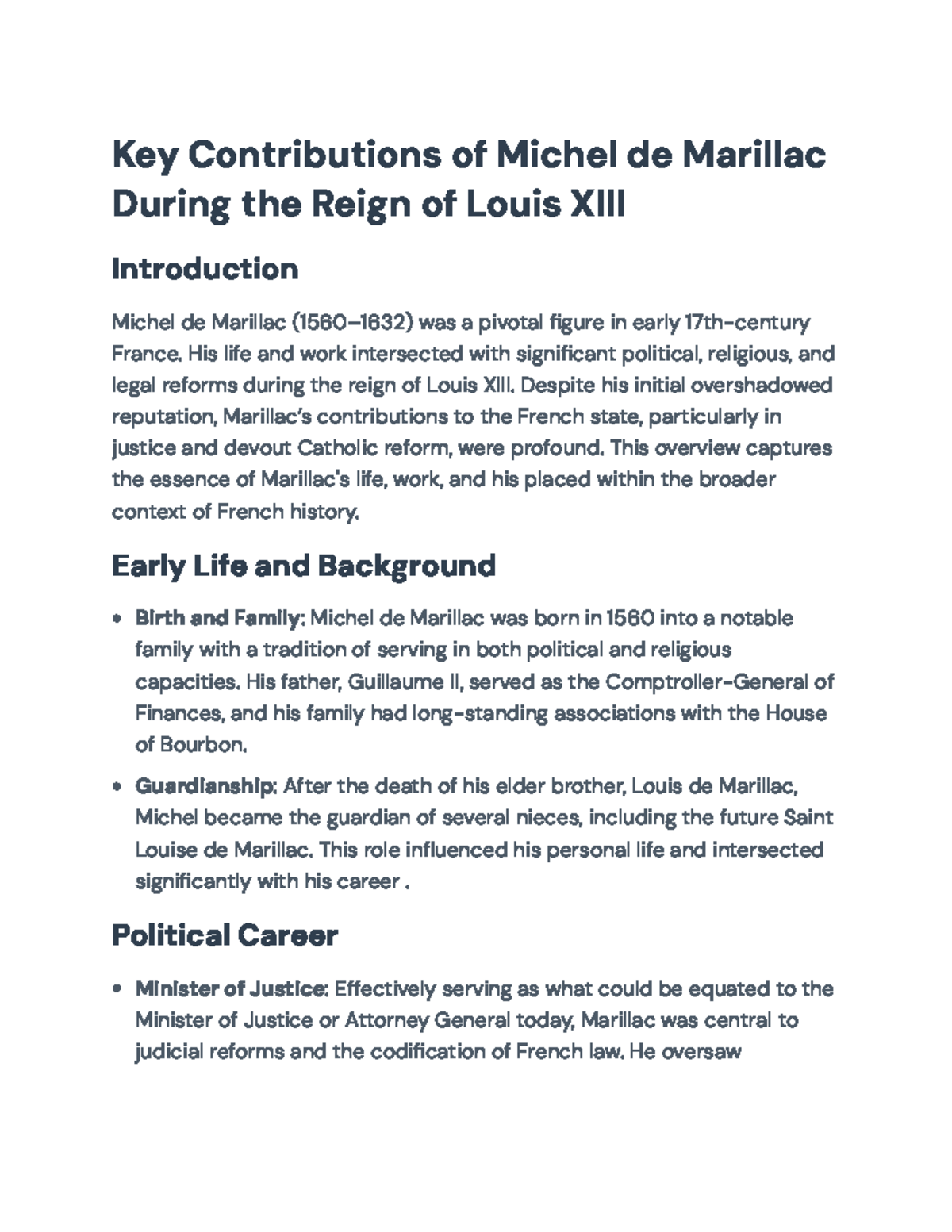 Key Contributions of Michel de Marillac during Louis XIII's Reign - Key ...