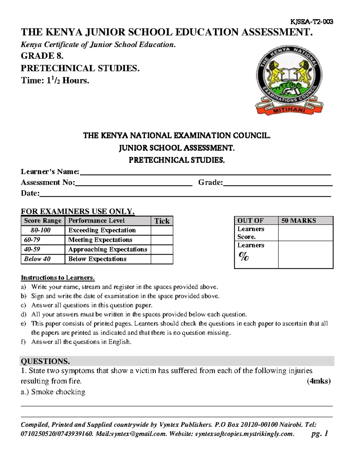 G8-T2-003 Pre-Technical Studies Assessment Paper - Studocu