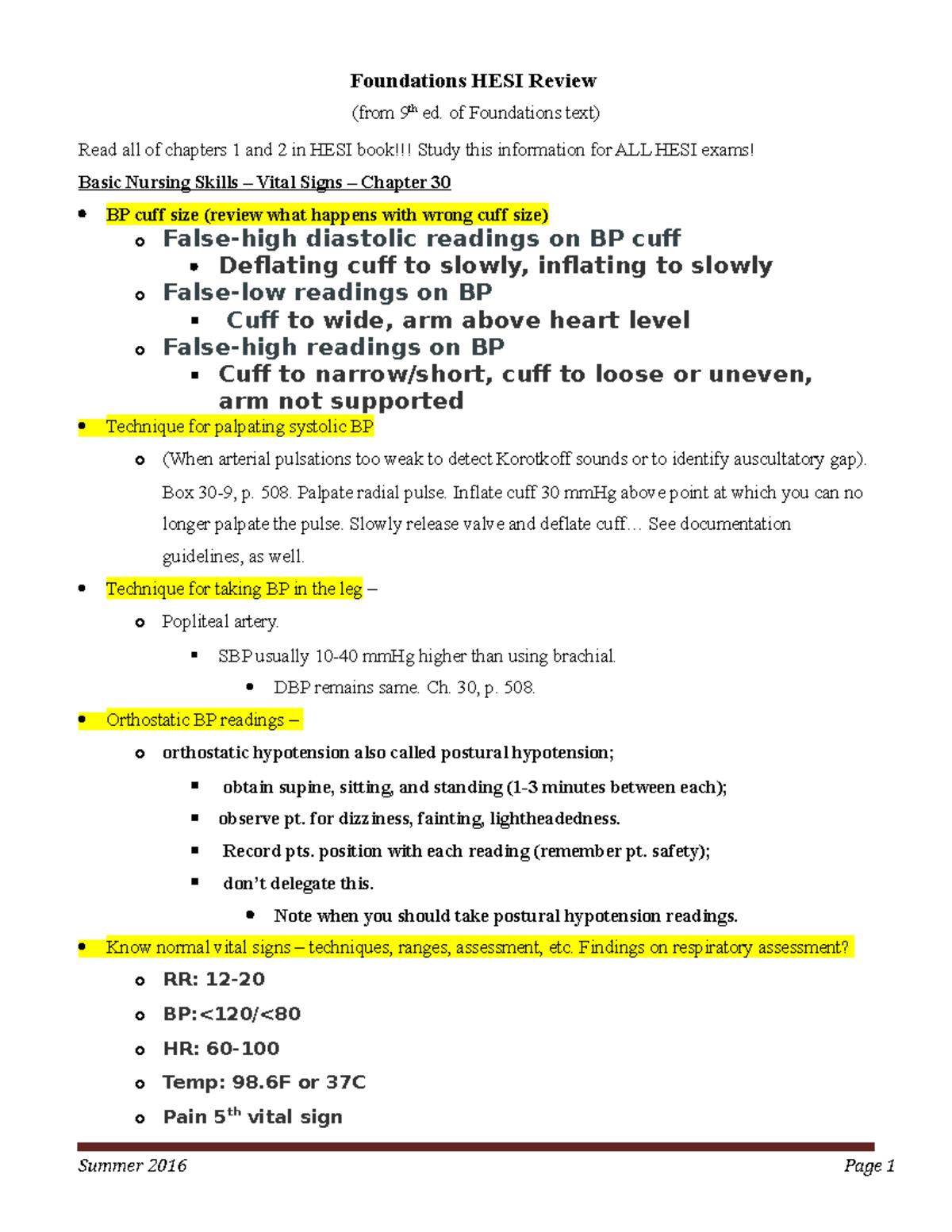 HESI Foundations Final Exam Study Guide: Vital Signs and More - Studocu