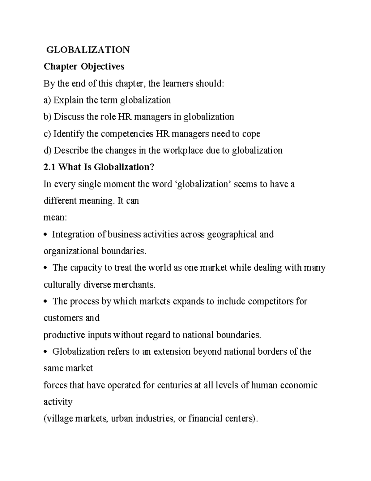 GLOBALIZATION Chapter Objectives and Key Insights for Success - Studocu