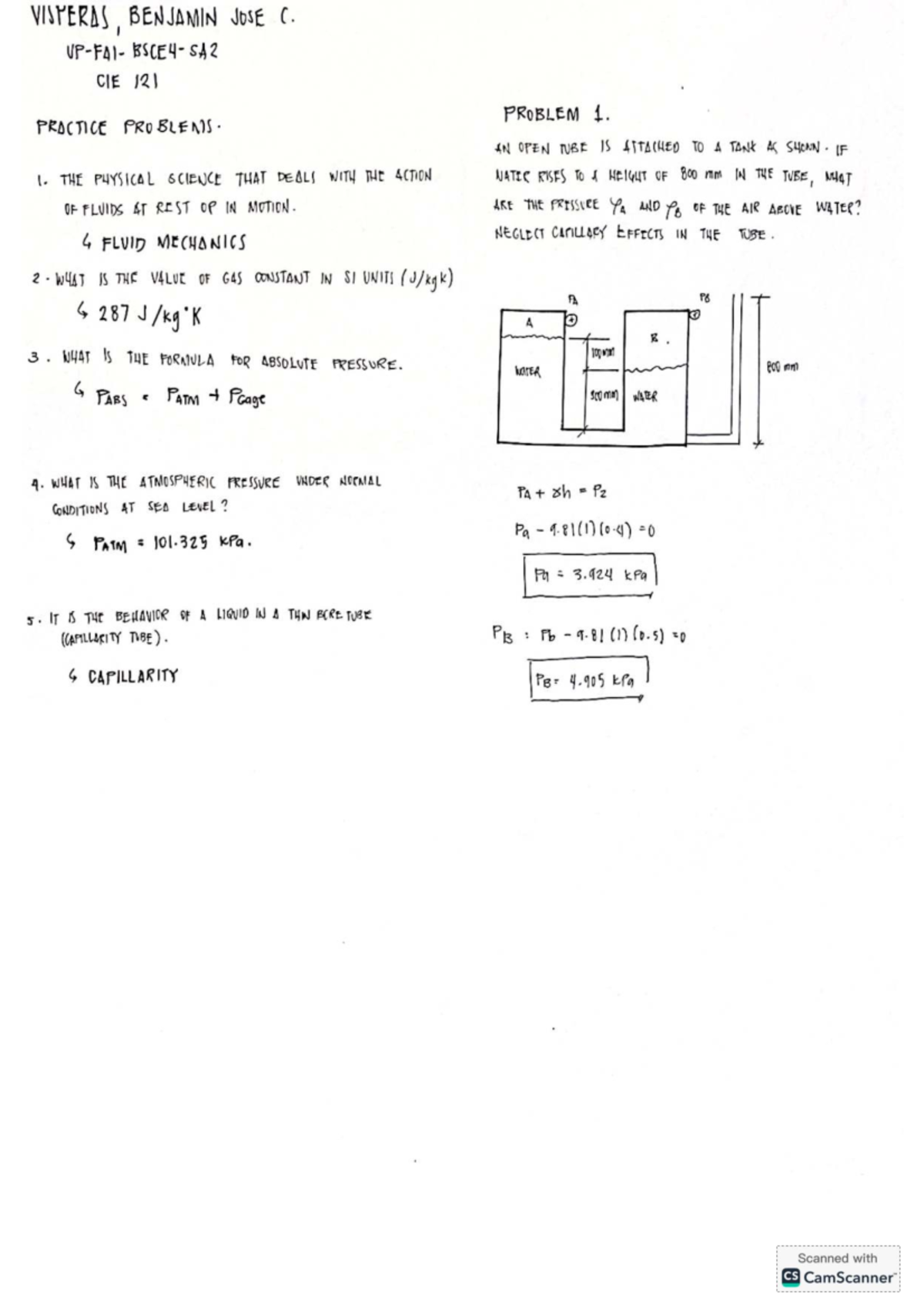 CIE 121 Final Exam Practice Problems on Hydrostatics - Studocu