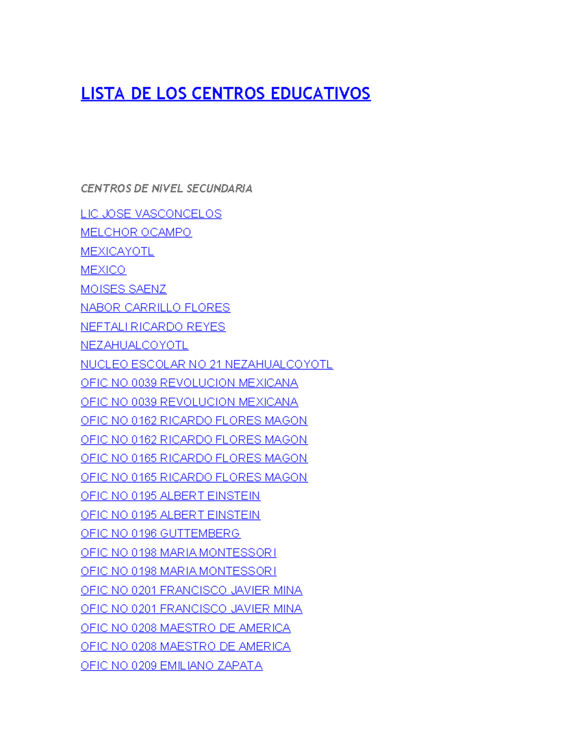 Lista de los centros educativos - LISTA DE LOS CENTROS EDUCATIVOS ...