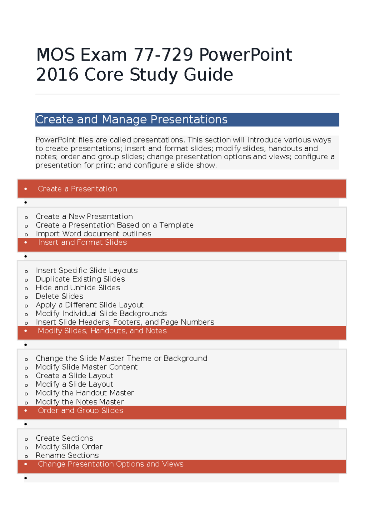 MOS Exam PowerPoint 2016 Core Study Guide: Create & Manage ...