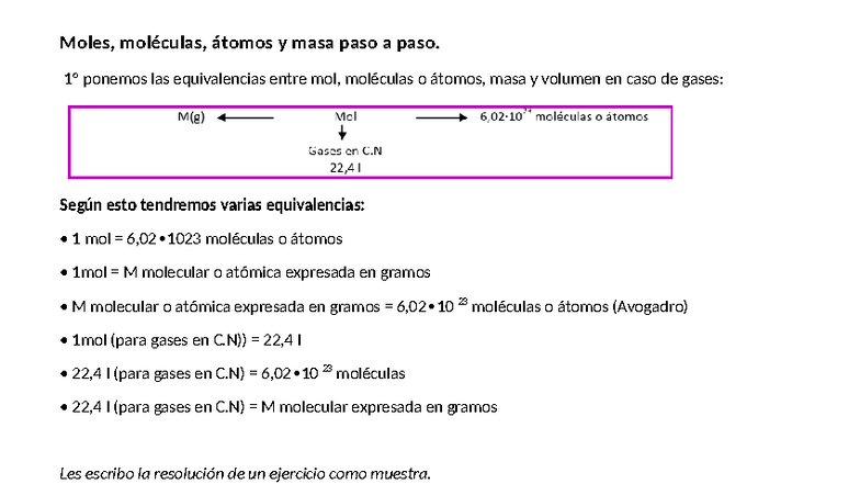Ejercicios Módulo 2: Moles, Moléculas y Masa Paso a Paso - Studocu