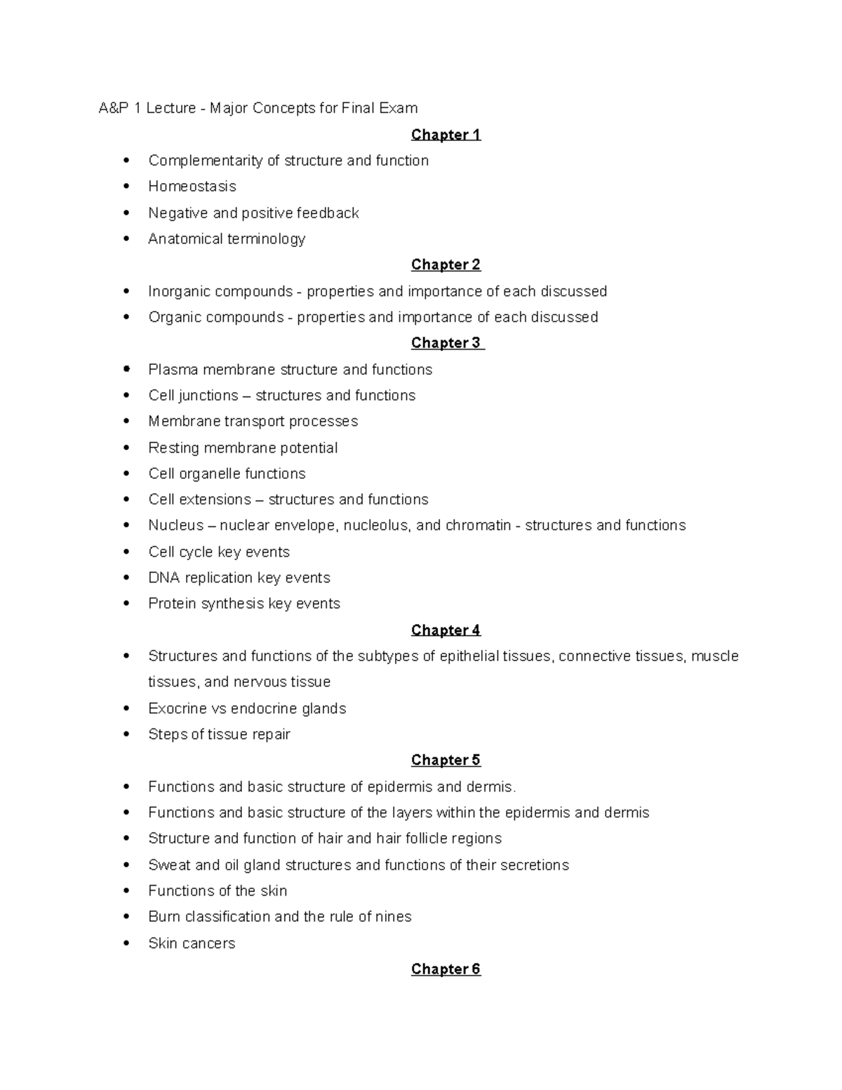 A&P 1 Final Exam Review - Key Concepts and Body Systems Overview - Studocu