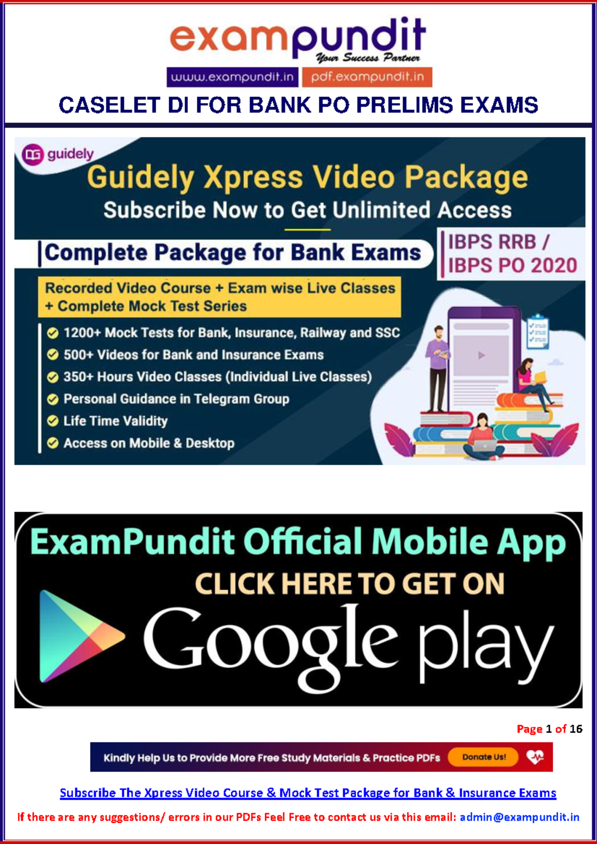 Caselet di questions for ibps po prelims exams - Page 1 of 16 Subscribe ...