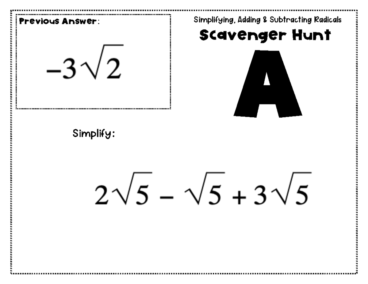 8 - 2w3e4r5678 - Scavenger Hunt A Simplify: Simplifying, Adding ...