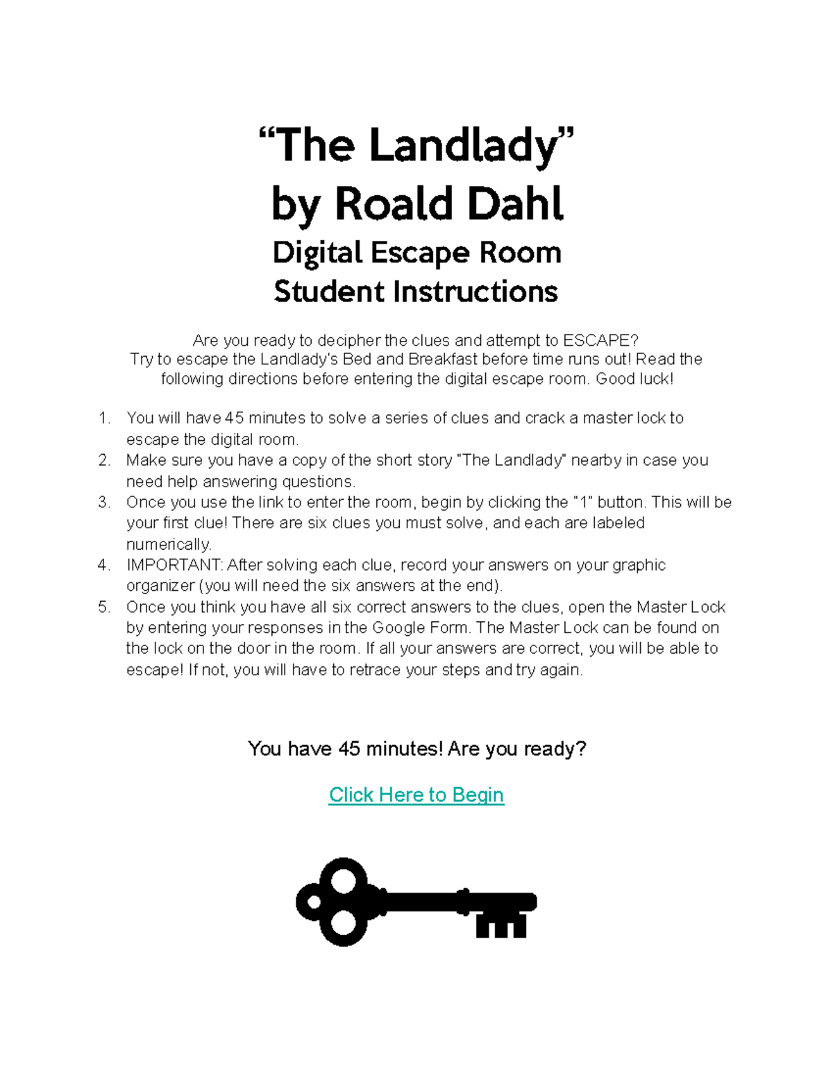 The Landlady - Digital Escape Room Instructions for Students - Studocu